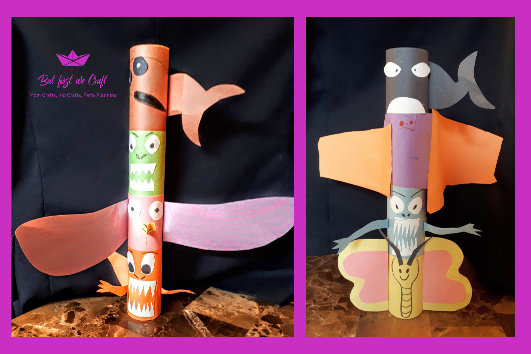 Totem Pole from Paper Towel Roll – But First We Craft